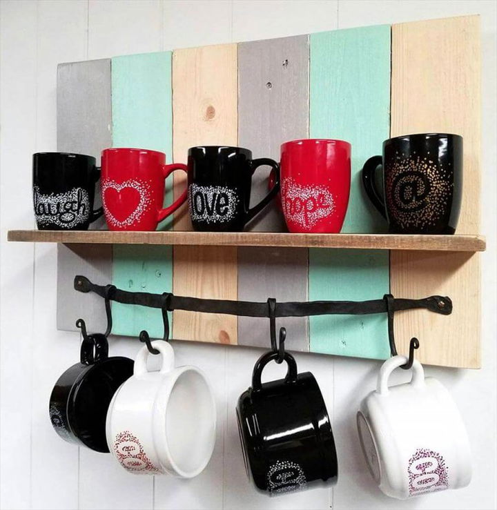 Multi Colored DIY Pallet Coffee Mug Rack / Shelf - Pallets Pro